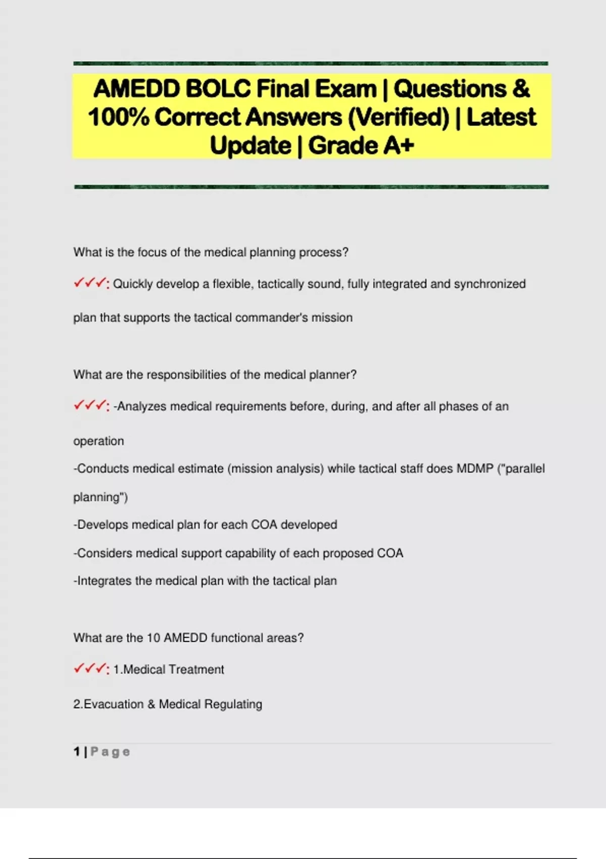 AMEDD BOLC Final Exam | Questions & 100% Correct Answers (Verified ...