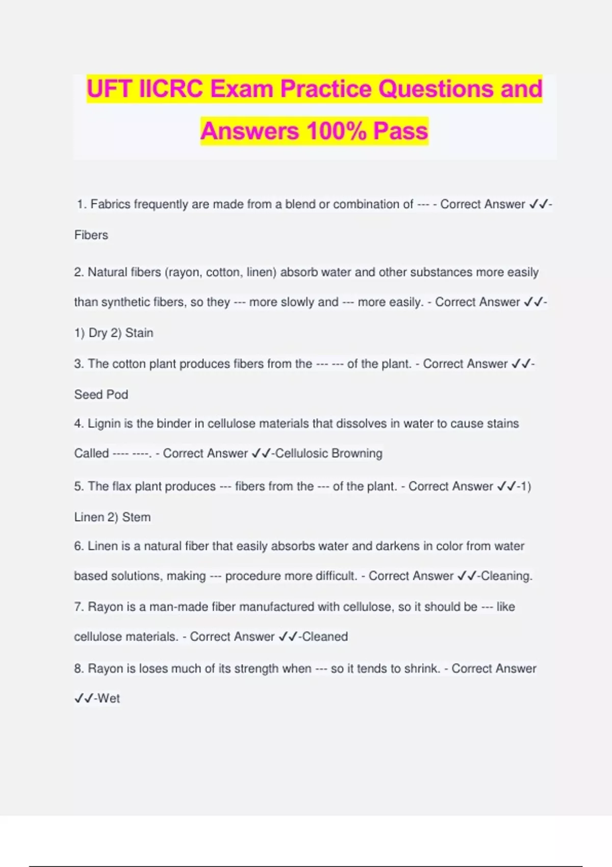 UFT IICRC Exam Practice Questions and Answers 100% Pass - IICRC - Stuvia US