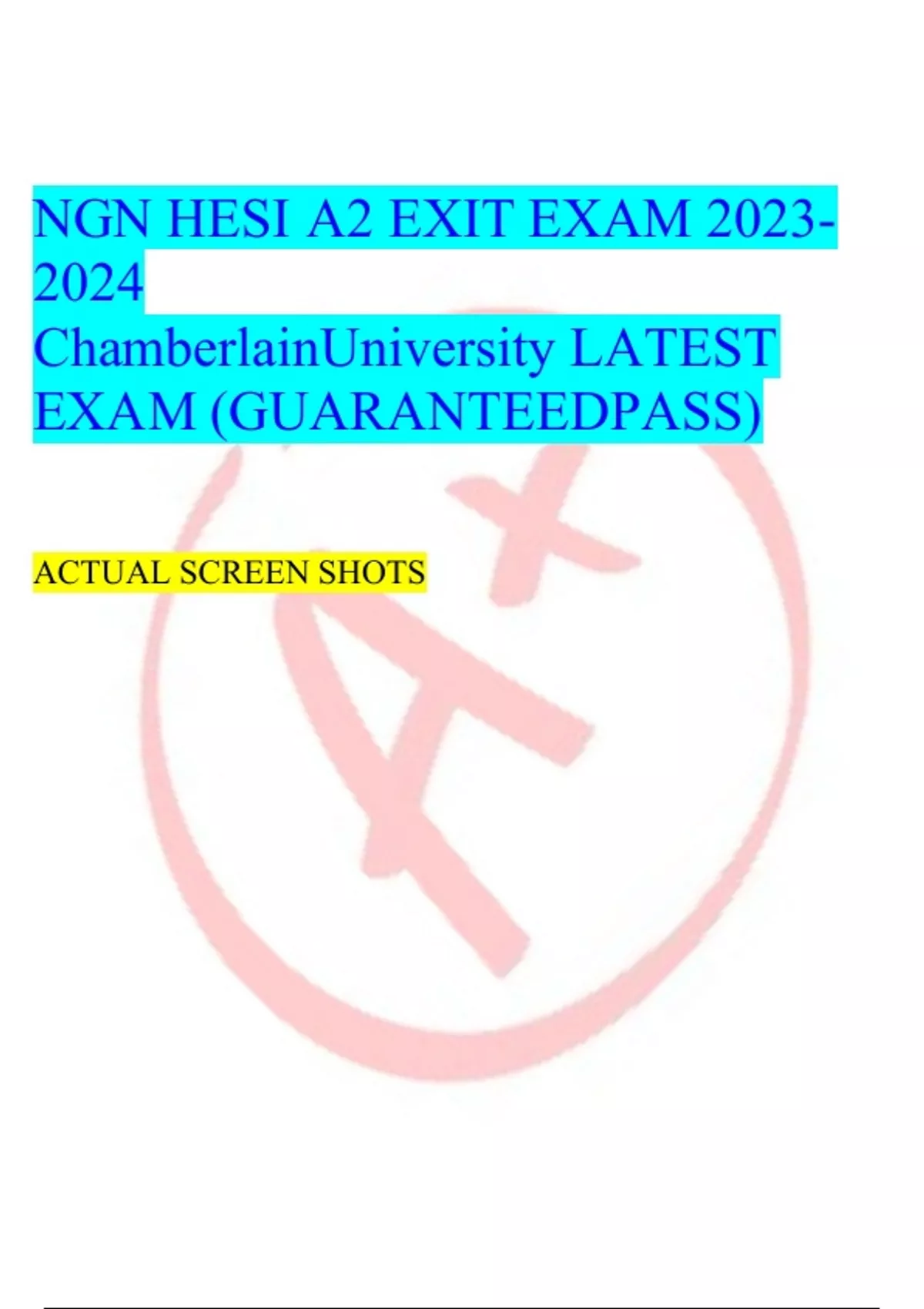 NGN HESI A2 EXIT EXAM – CHAMBERLAIN UNIVERSITY (UPDATED 2025/2026 ...