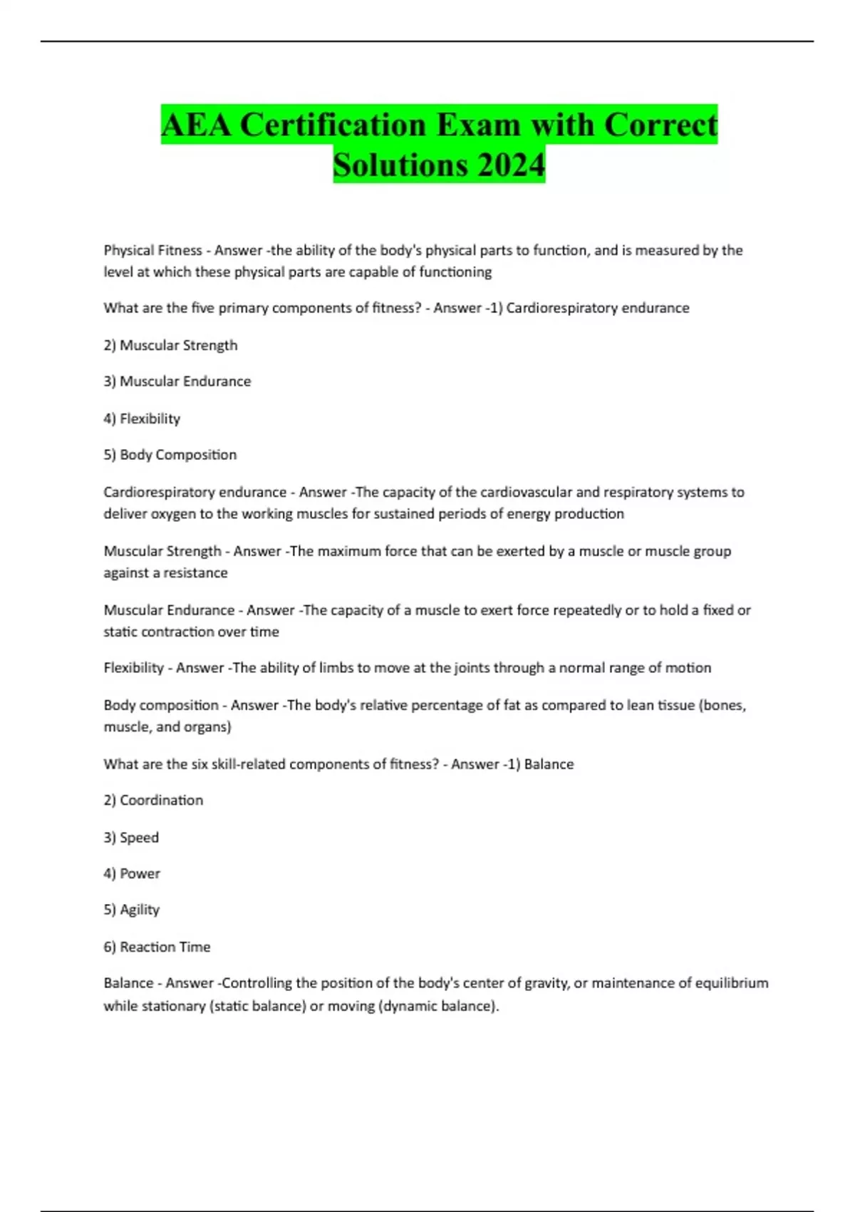 AEA Certification Exam with Correct Solutions 2024 - AEA - Stuvia UK