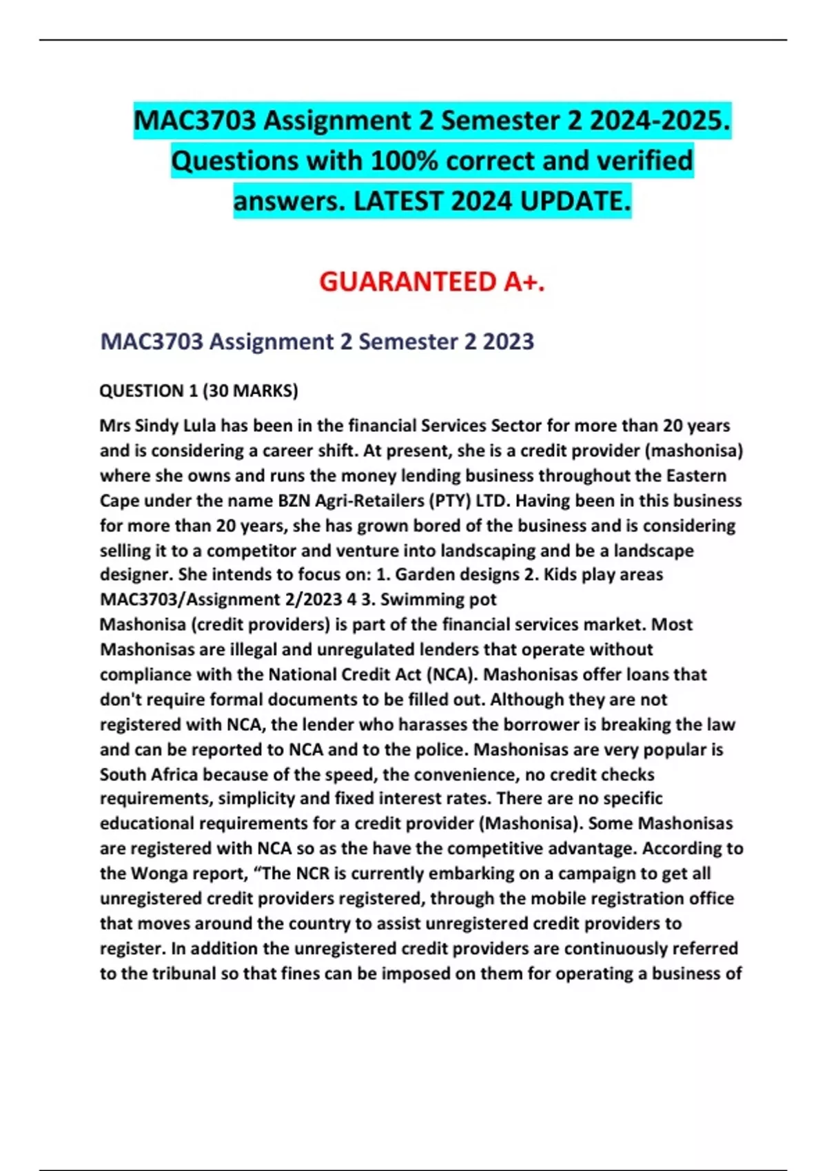MAC3703 Assignment 2 Semester . Questions with 100 correct and verified ...