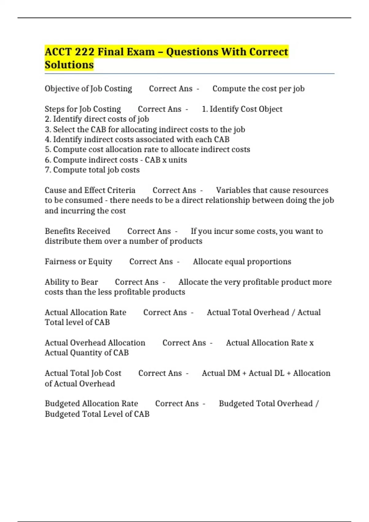ACCT 222 Final Exam – Questions With Correct Solutions - ACCT 222 ...