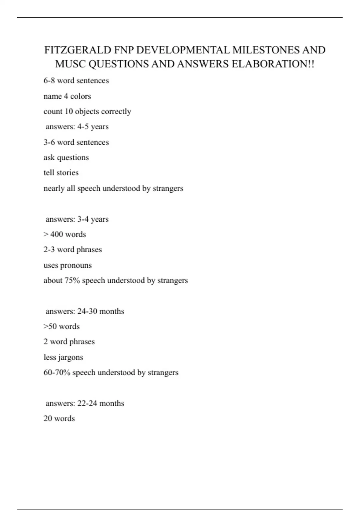 FITZGERALD FNP DEVELOPMENTAL MILESTONES AND MUSC QUESTIONS AND ANSWERS ...