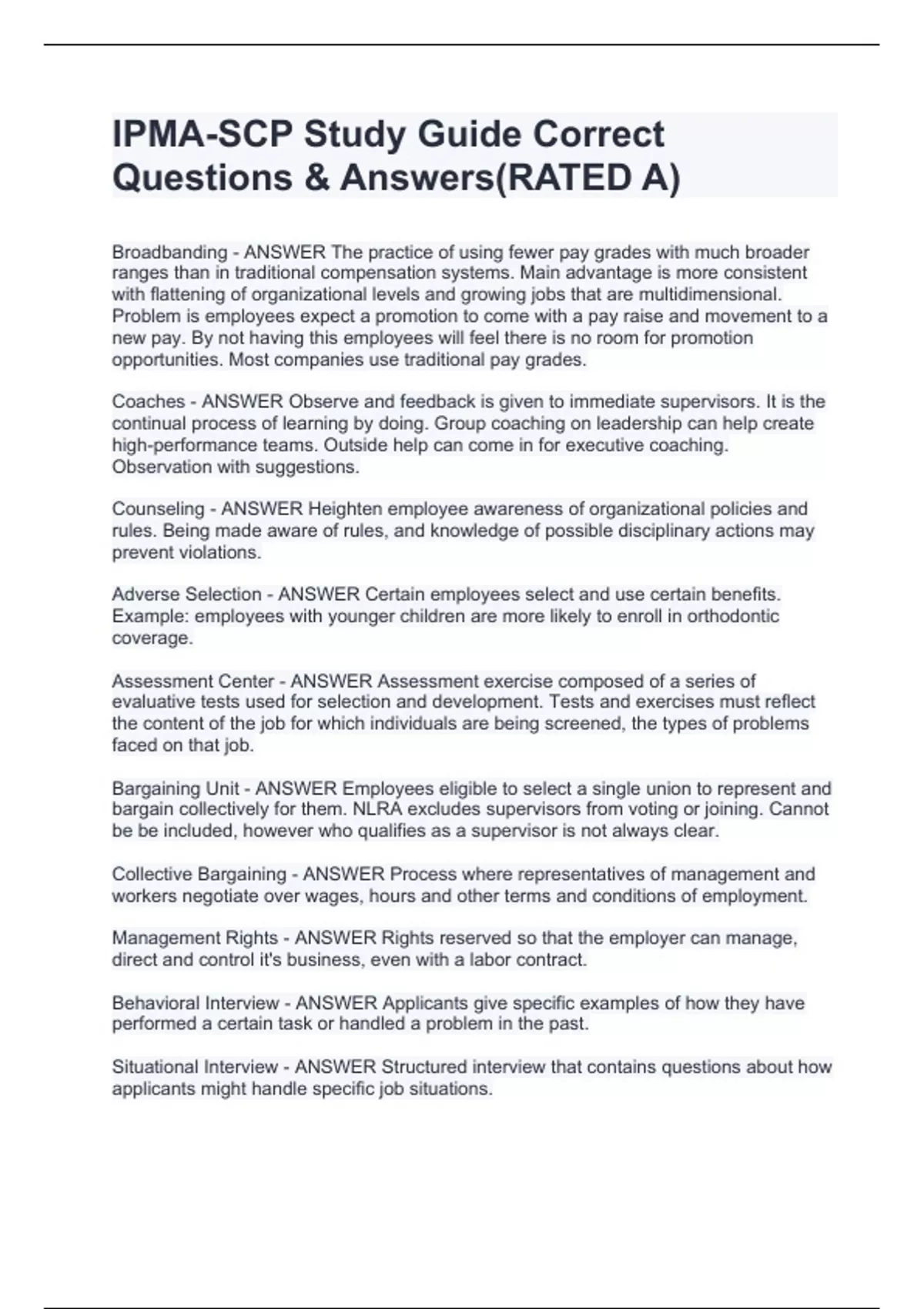 IPMA-SCP Study Guide Correct Questions & Answers(RATED A) - IPMA-SCP ...