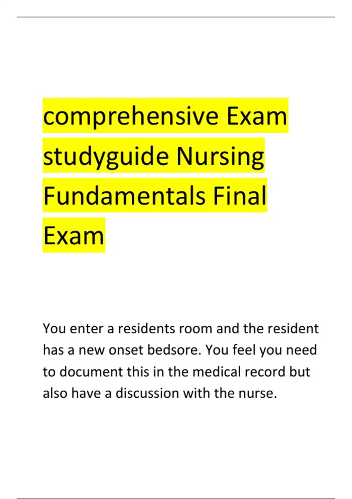 comprehensive Exam studyguide Nursing Fundamentals Final Exam ...