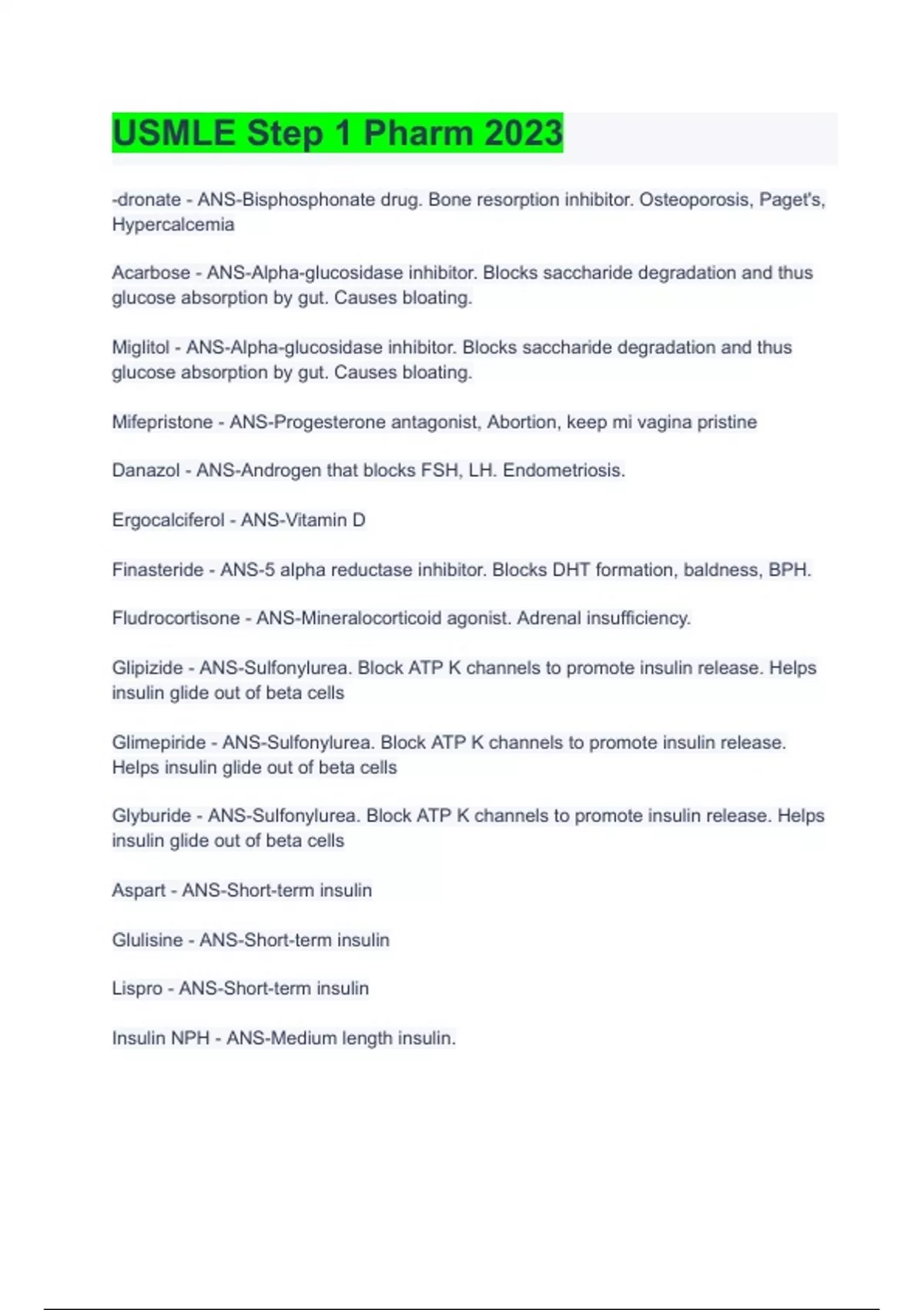 USMLE Step 1 Pharm 2023 - ALL TESTSTUDY - Stuvia US