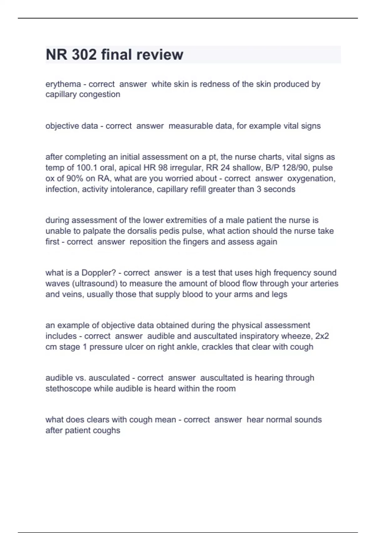 NR 302 final review NR 302 Chamberlain College Nursing - Question and ...