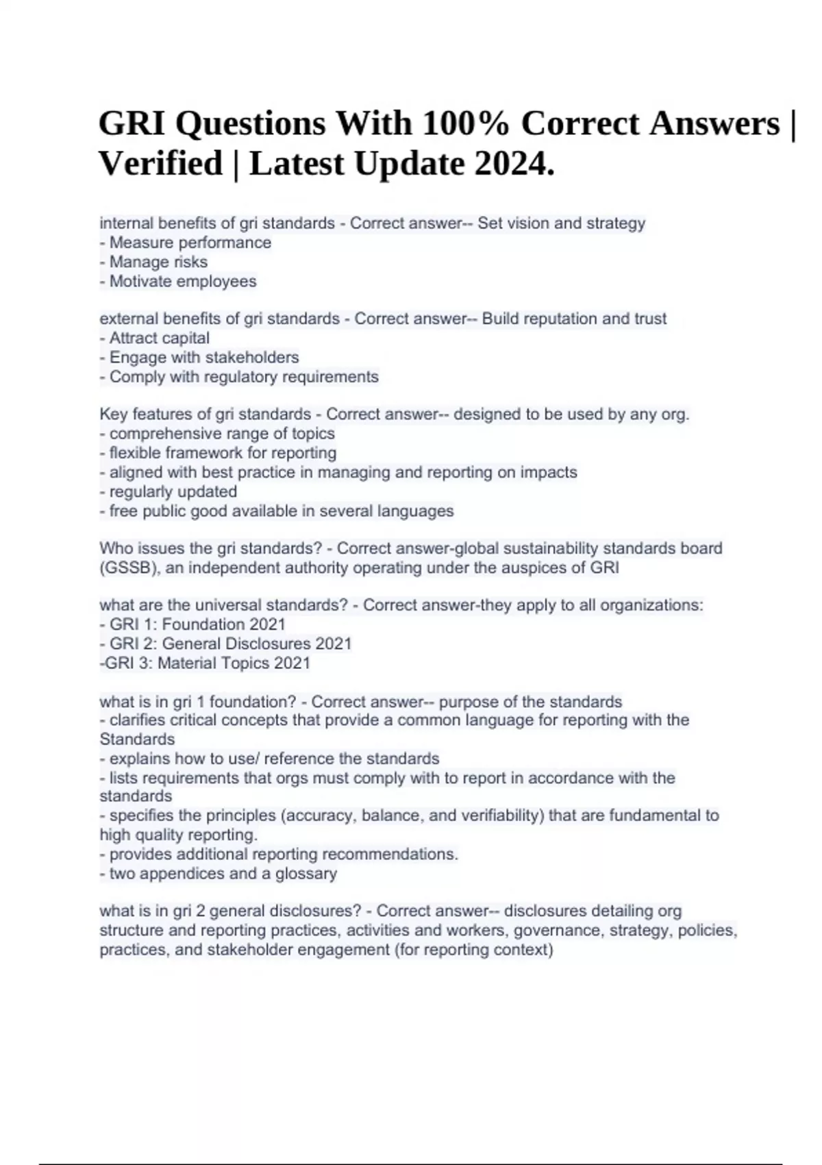 GRI Questions With 100% Correct Answers | Verified | Latest Update 2024 ...