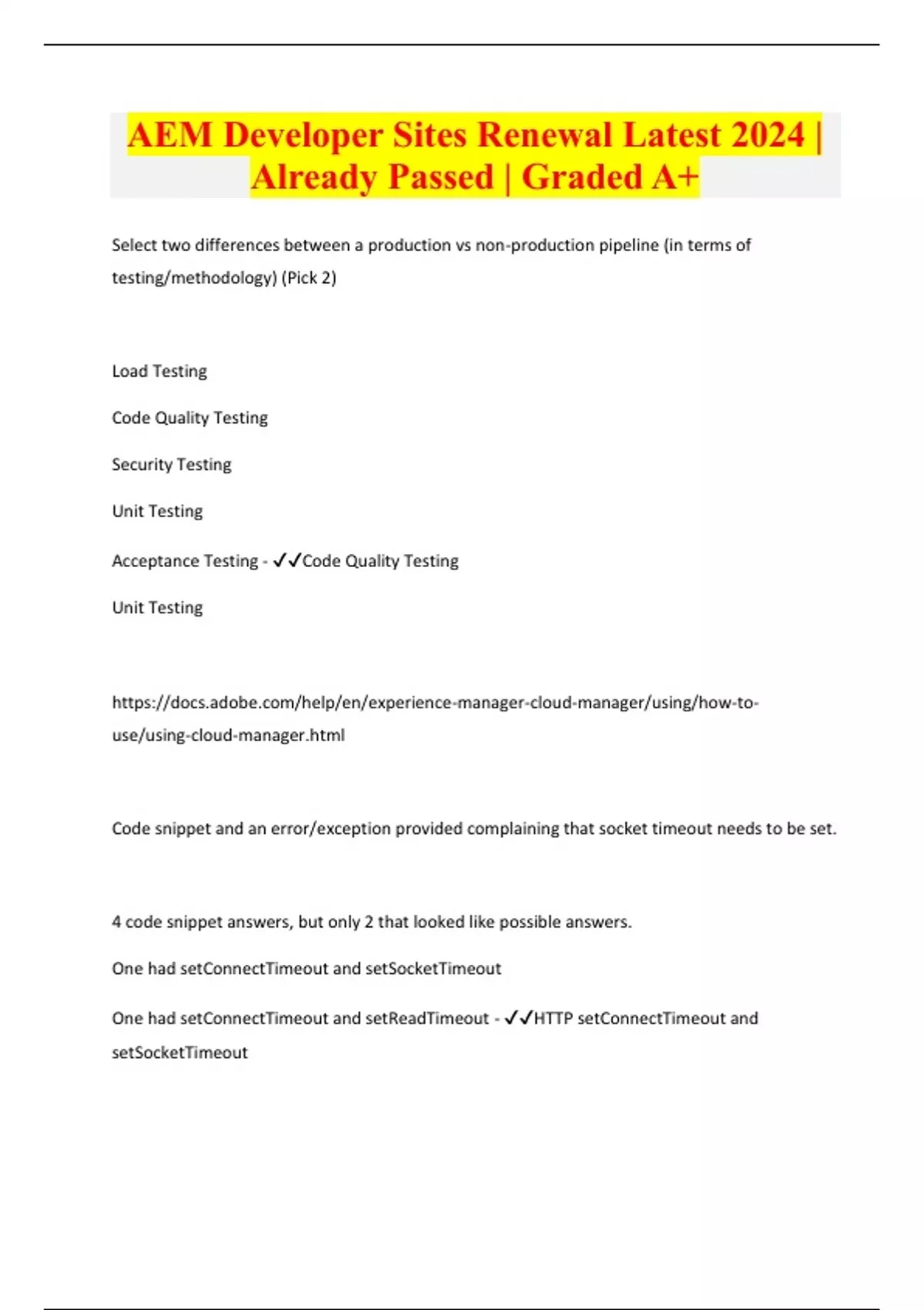 AEM Developer Sites Renewal Latest 2024 | Already Passed | Graded A+ ...