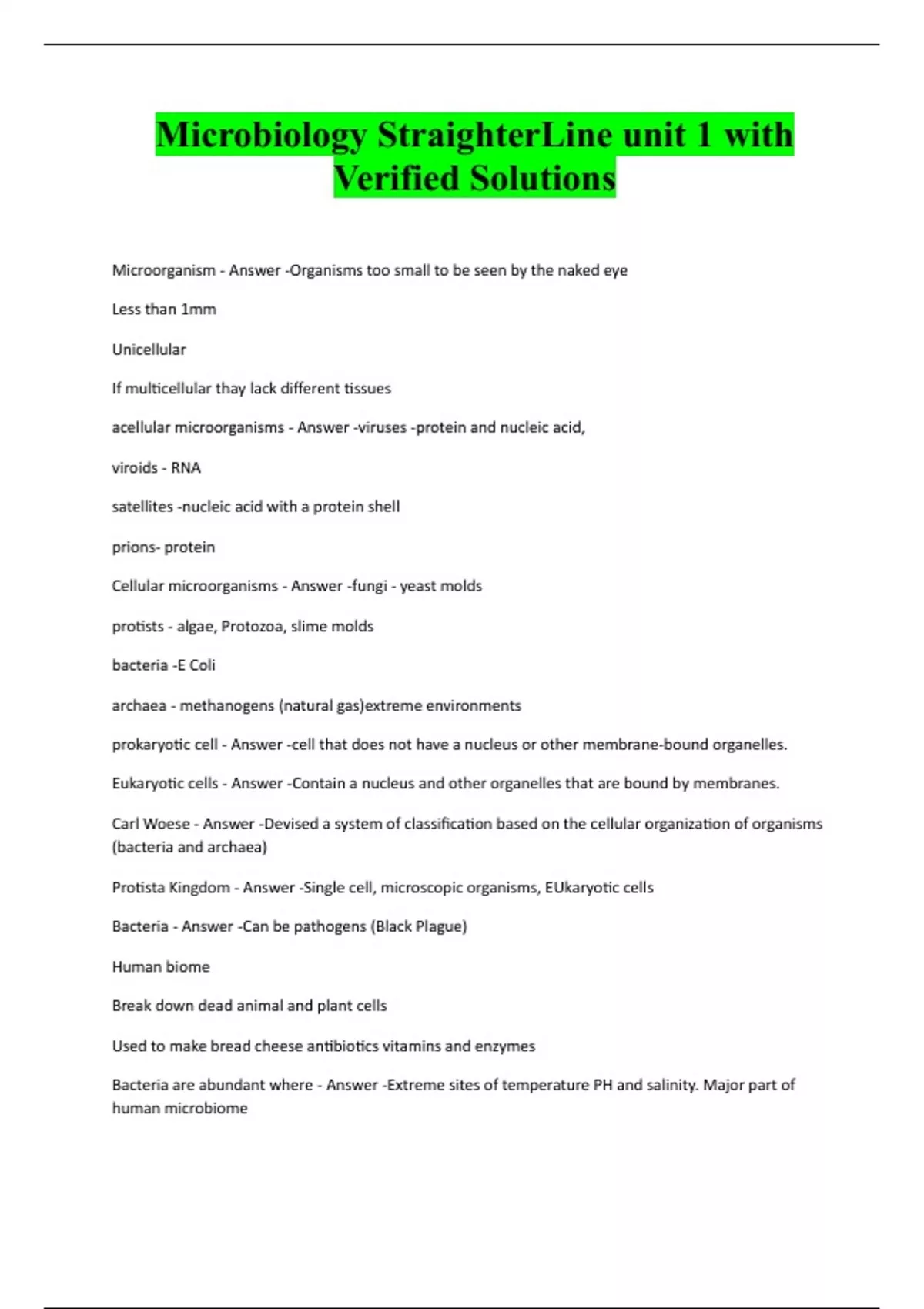 Straighterline Microbiology BUNDLED Exams and Correct Solutions 2024 ...