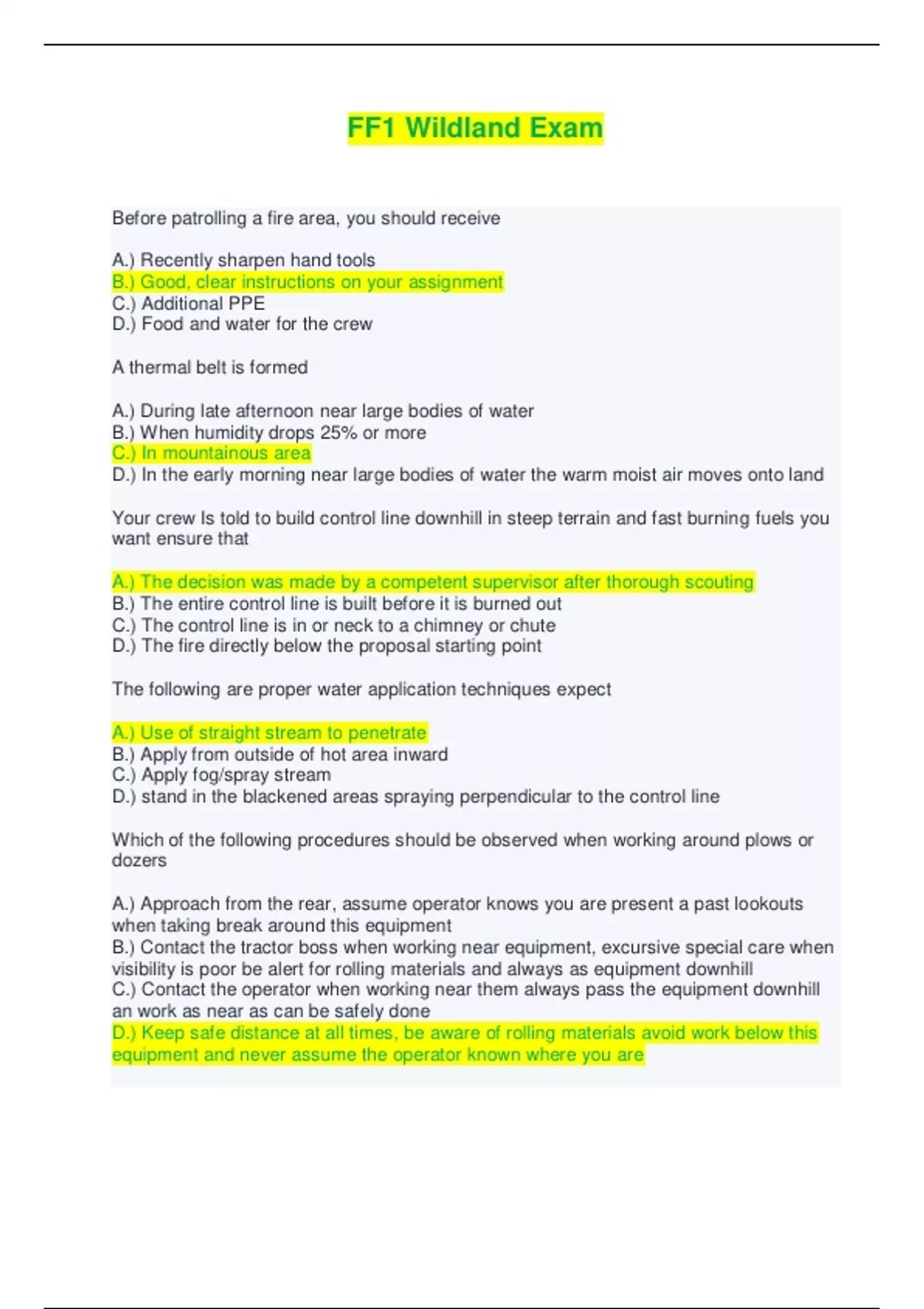 FF1 Wildland Exam - Questions and Answers (Complete Solutions) - FF1 Wildland - Stuvia US