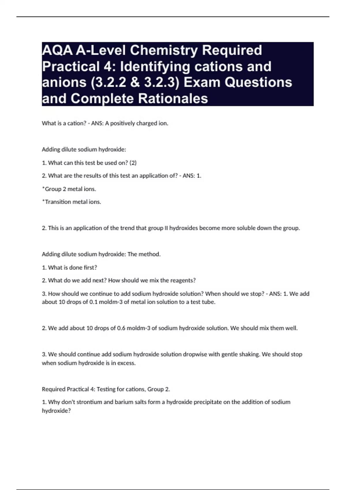 AQA A-Level Chemistry Required Practical 4 Identifying cations and ...