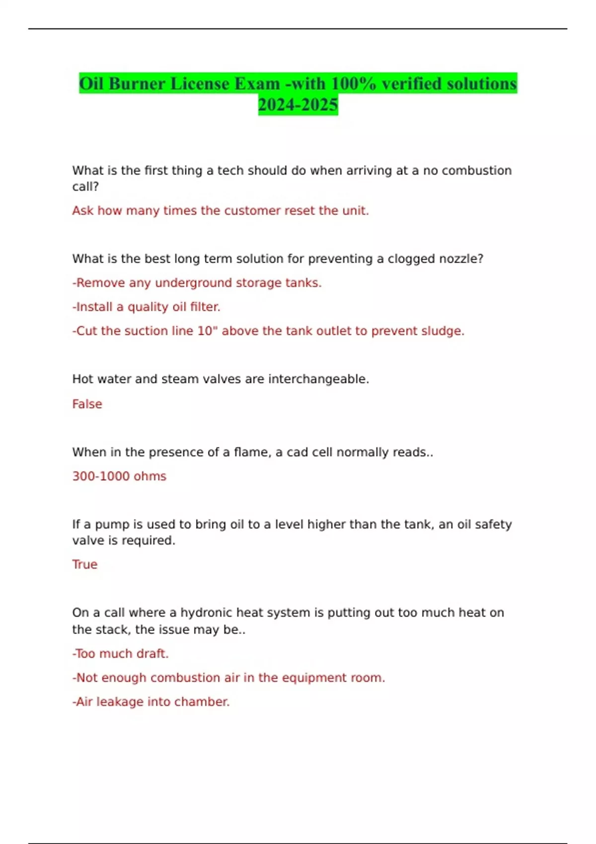 Oil Burner License Exam -with 100% verified solutions - Oil Burner ...