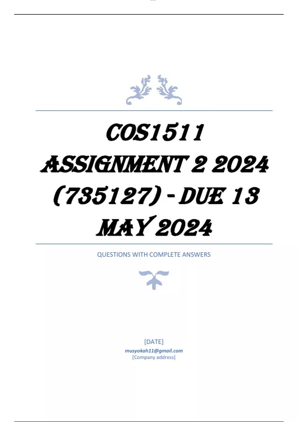 COS1511 Assignment 2 2024 (735127) - DUE 13 May 2024 - COS1511 (COS1511) - Stuvia SA