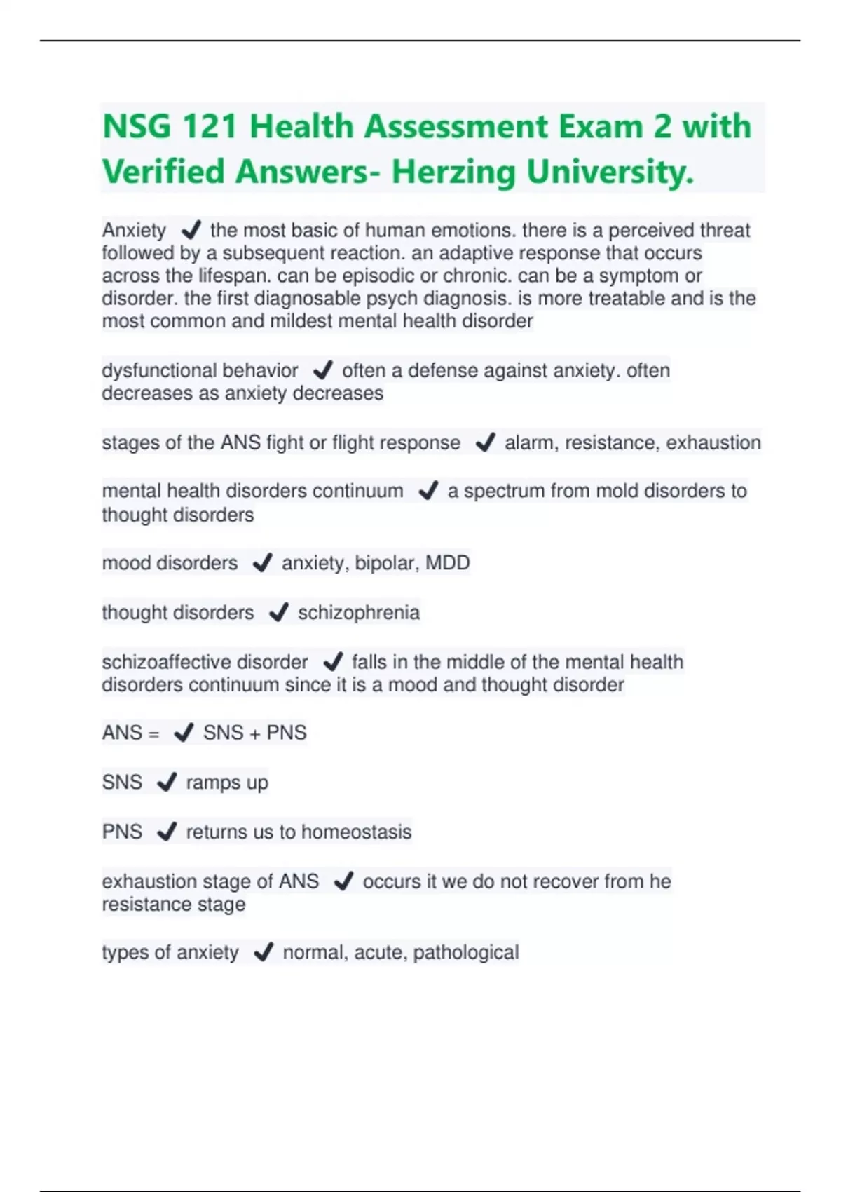 NSG 121 Health Assessment Exam 2 with Verified Answers | Latest 2024/ ...
