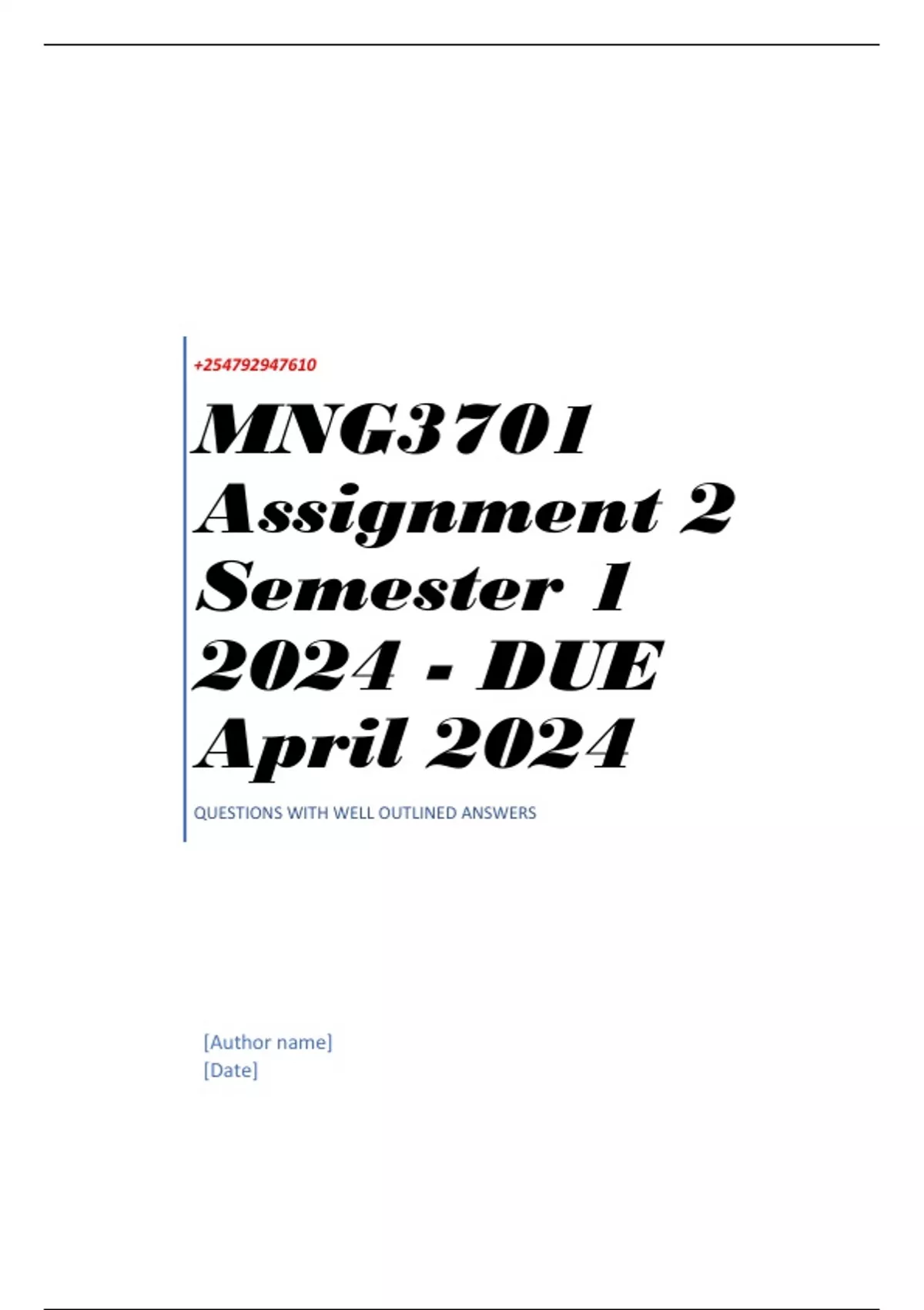 MNG3701 Assignment 2 Semester 1 2024 - DUE April 2024 - MNG3701 ...