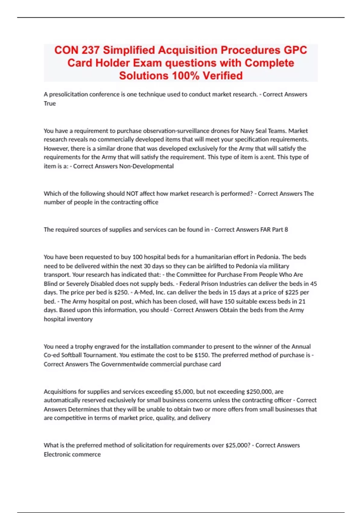 CON 237 Simplified Acquisition Procedures GPC Card Holder Exam ...