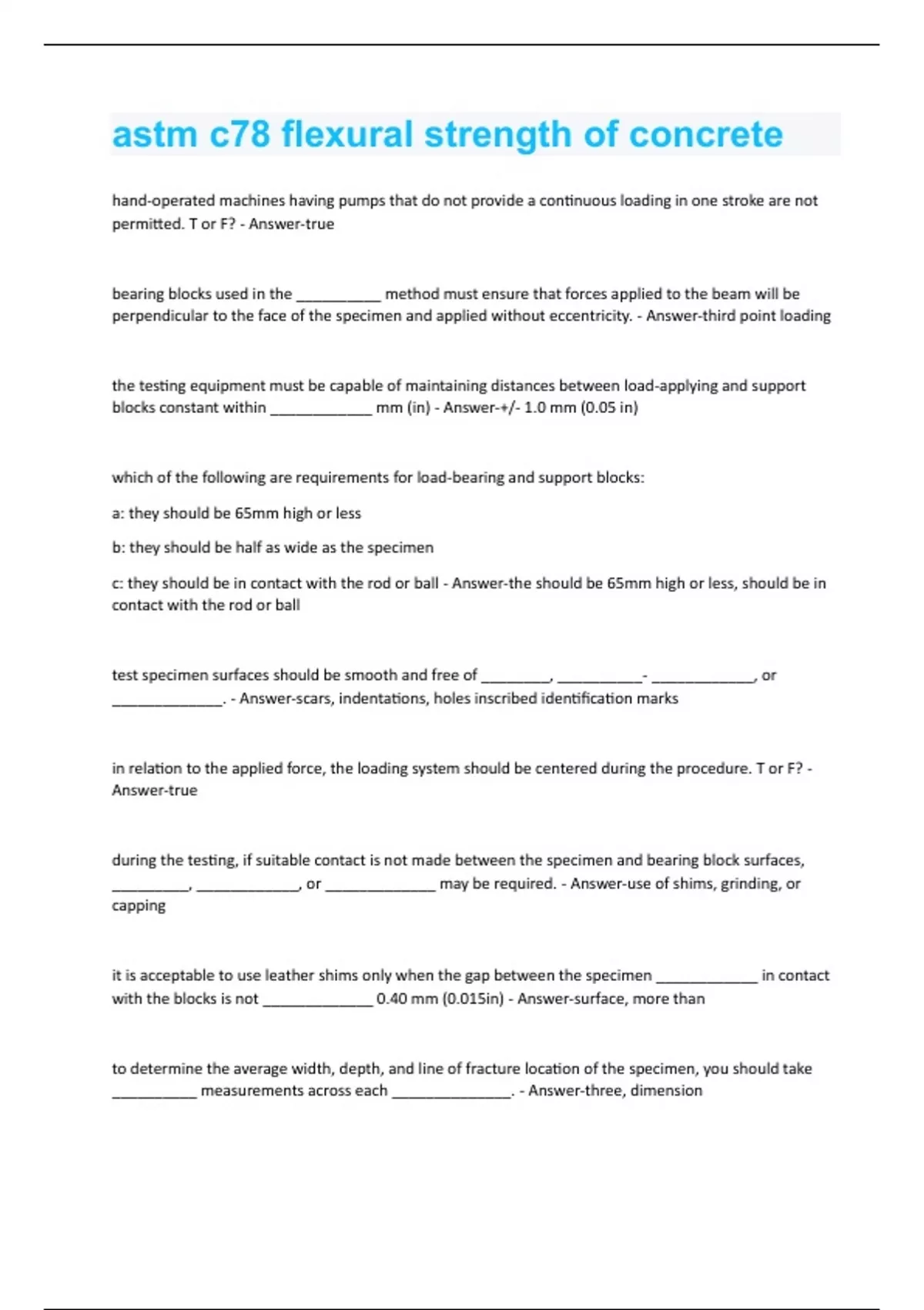 astm c78 flexural strength of concrete Exam Questions With Correct ...