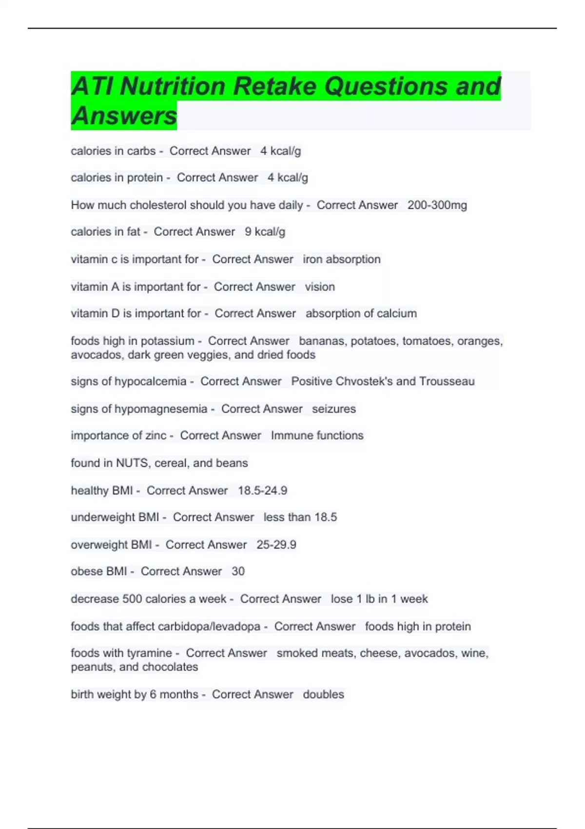 ATI Nutrition Practice Test A & B and ATI Nutrition Proctored Exam ...