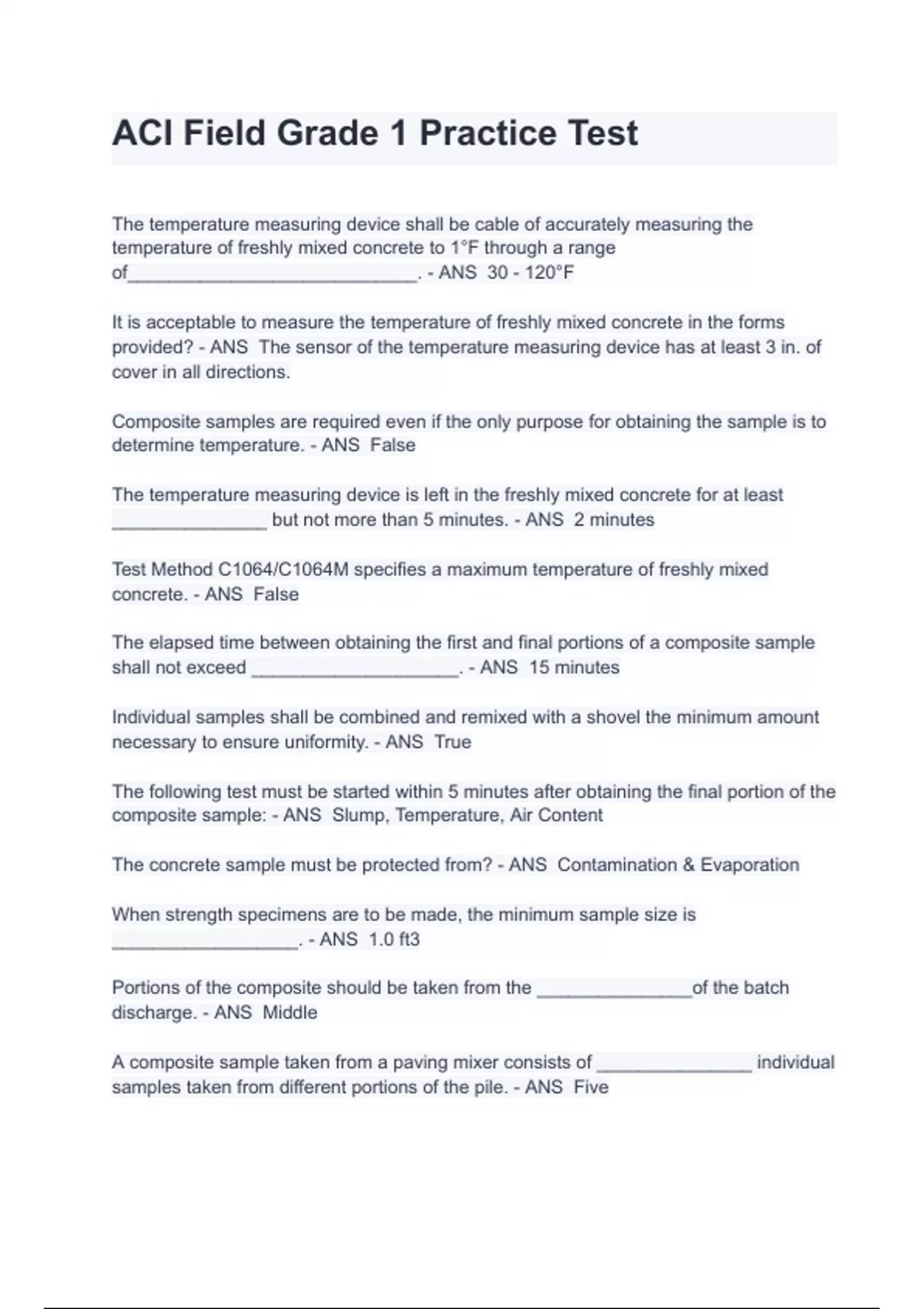 ACI Field Grade 1 Practice Test 2024/2025 Questions With Completed ...