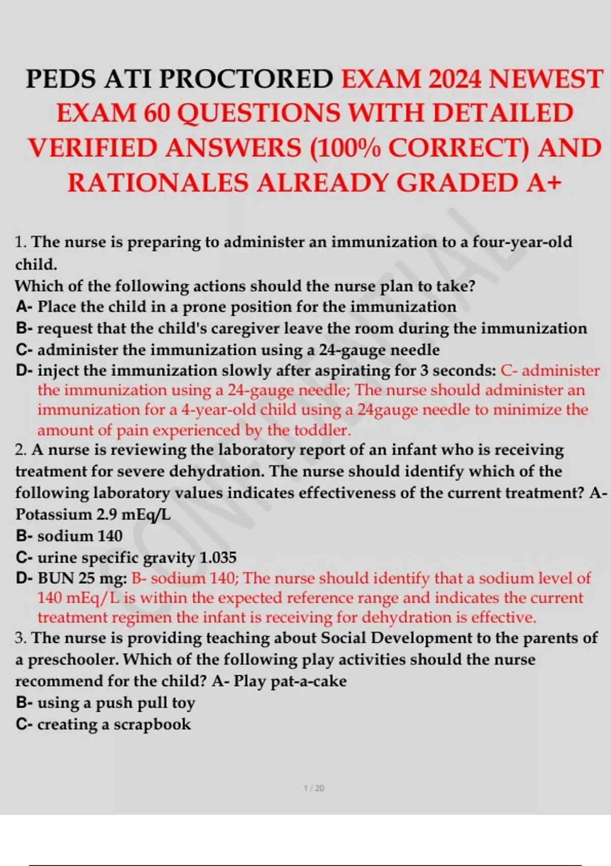 PEDS ATI PROCTORED EXAM 2024 NEWEST EXAM 60 QUESTIONS WITH DETAILED ...