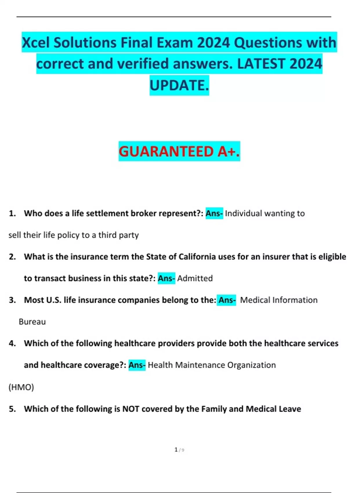 Xcel Solutions Final Exam 2024 Questions with correct and verified ...
