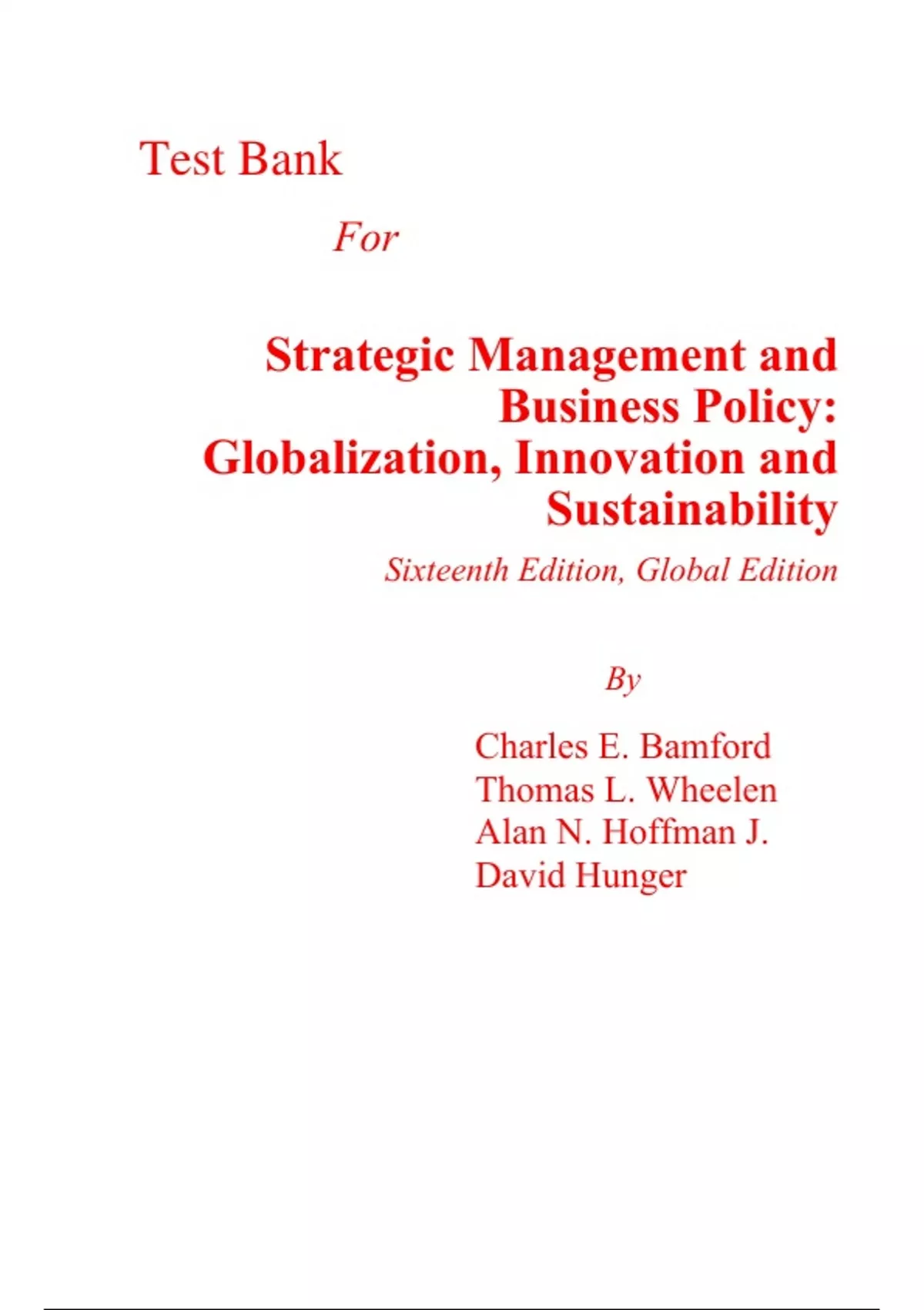 Test Bank for Strategic Management and Business Policy Globalization ...