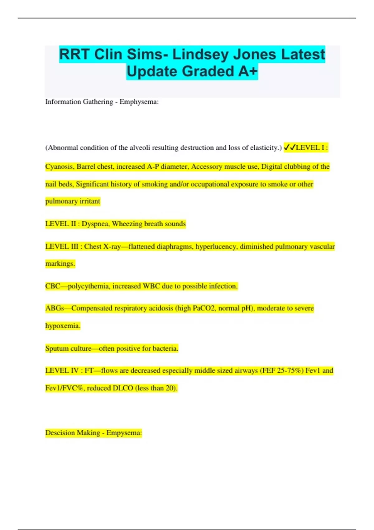 RRT Clin Sims- Lindsey Jones Latest Update Graded A+ - RRT Clin Sims ...