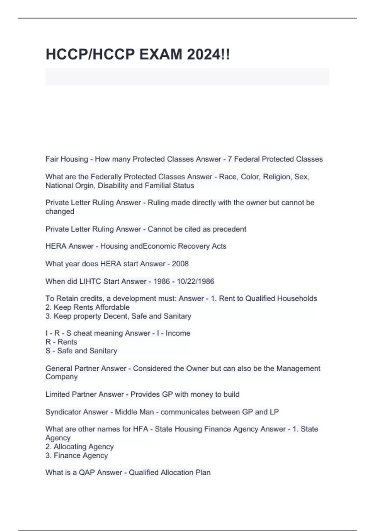 HCCP/HCCP EXAM 2024!! - HCCP - Housing Credit Certified Professional ...