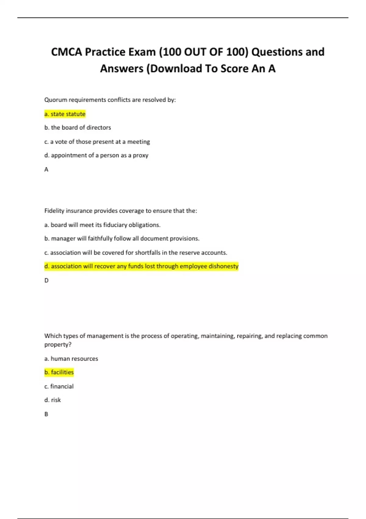 CMCA Practice Exam (100 OUT OF 100) Questions and Answers (Download To Score An A - CMCA - Stuvia US