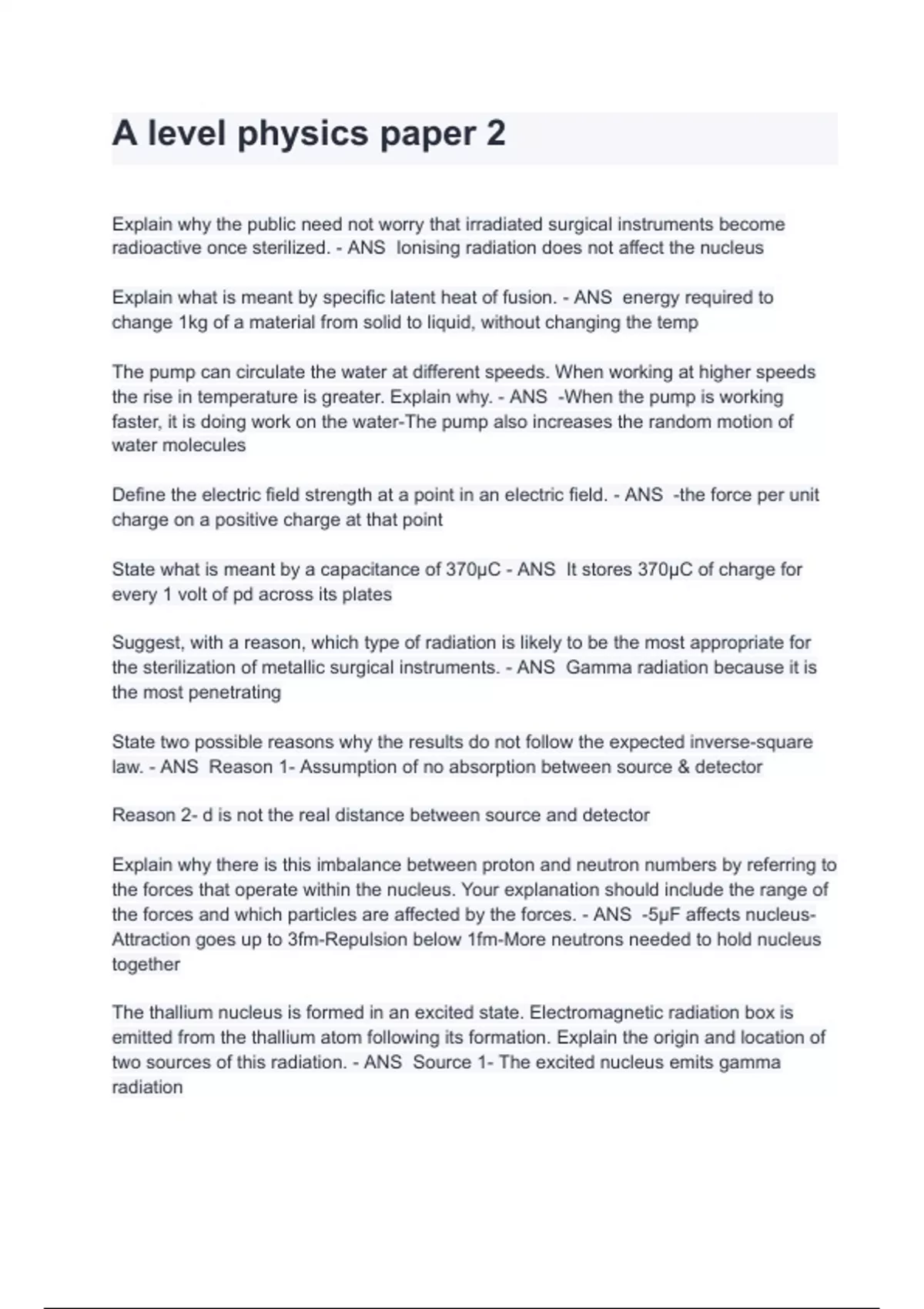 A level physics paper 2 Exam 2024/2025 Questions With Completed ...