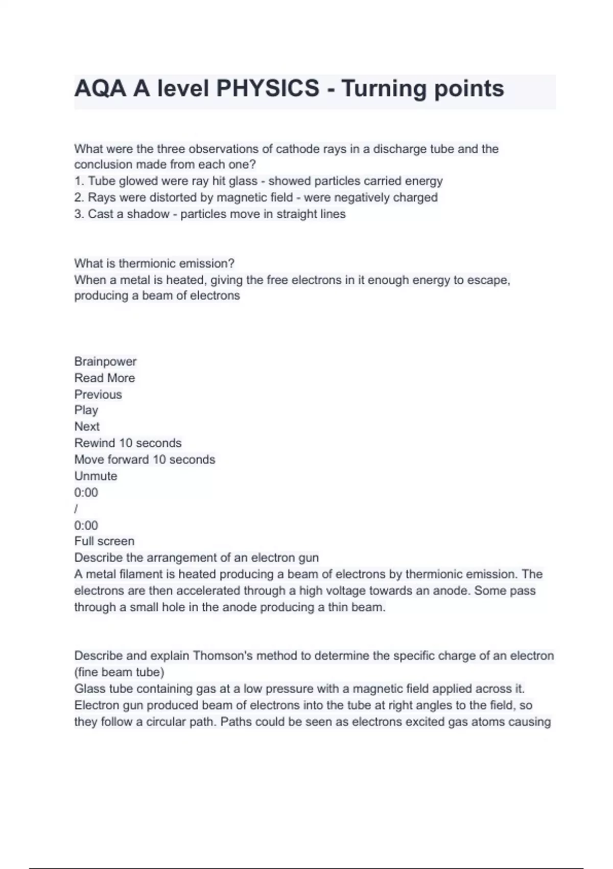 AQA A level PHYSICS - Turning points Exam 2024/2025 Questions With ...