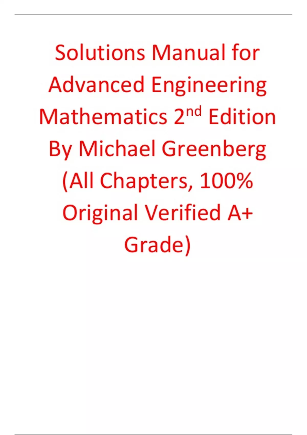 Solution manual for Advanced Engineering Mathematics 2nd edition by ...