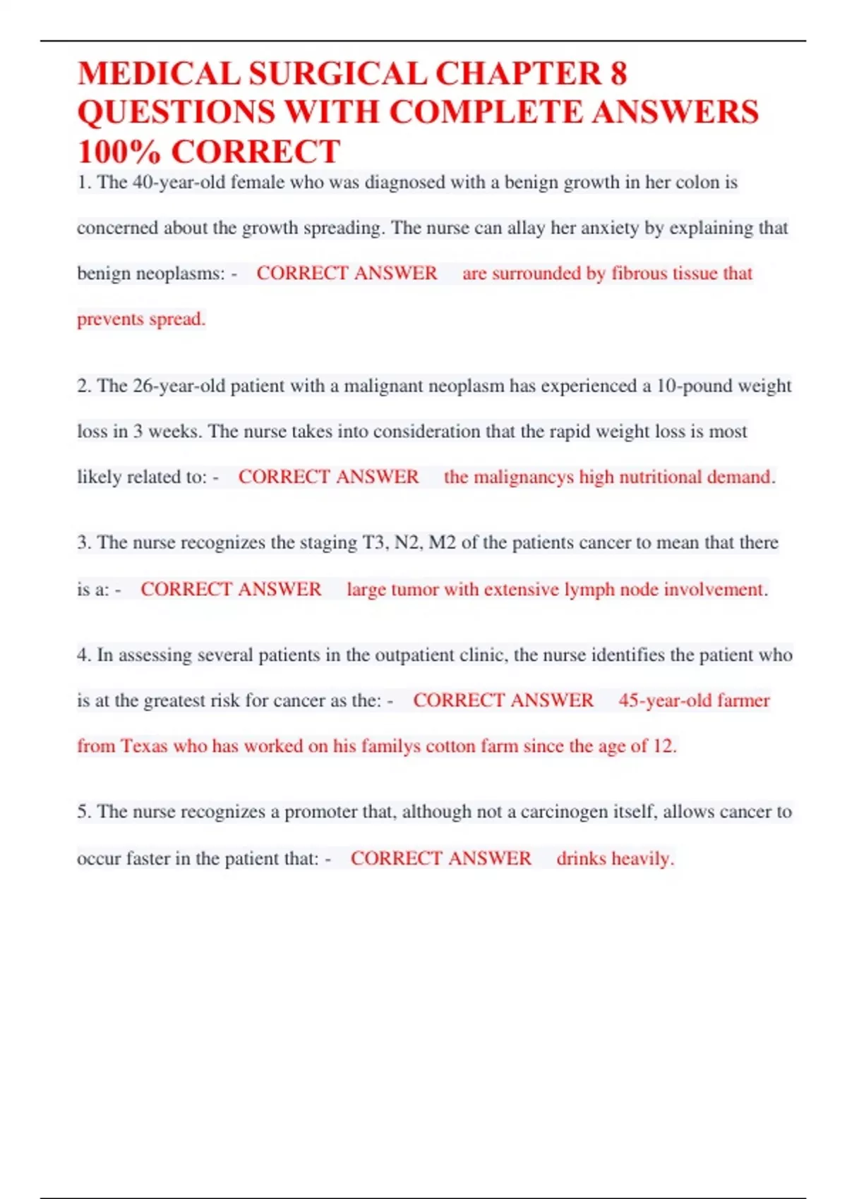 MEDICAL SURGICAL CHAPTER 8 QUESTIONS WITH COMPLETE ANSWERS 100% CORRECT ...