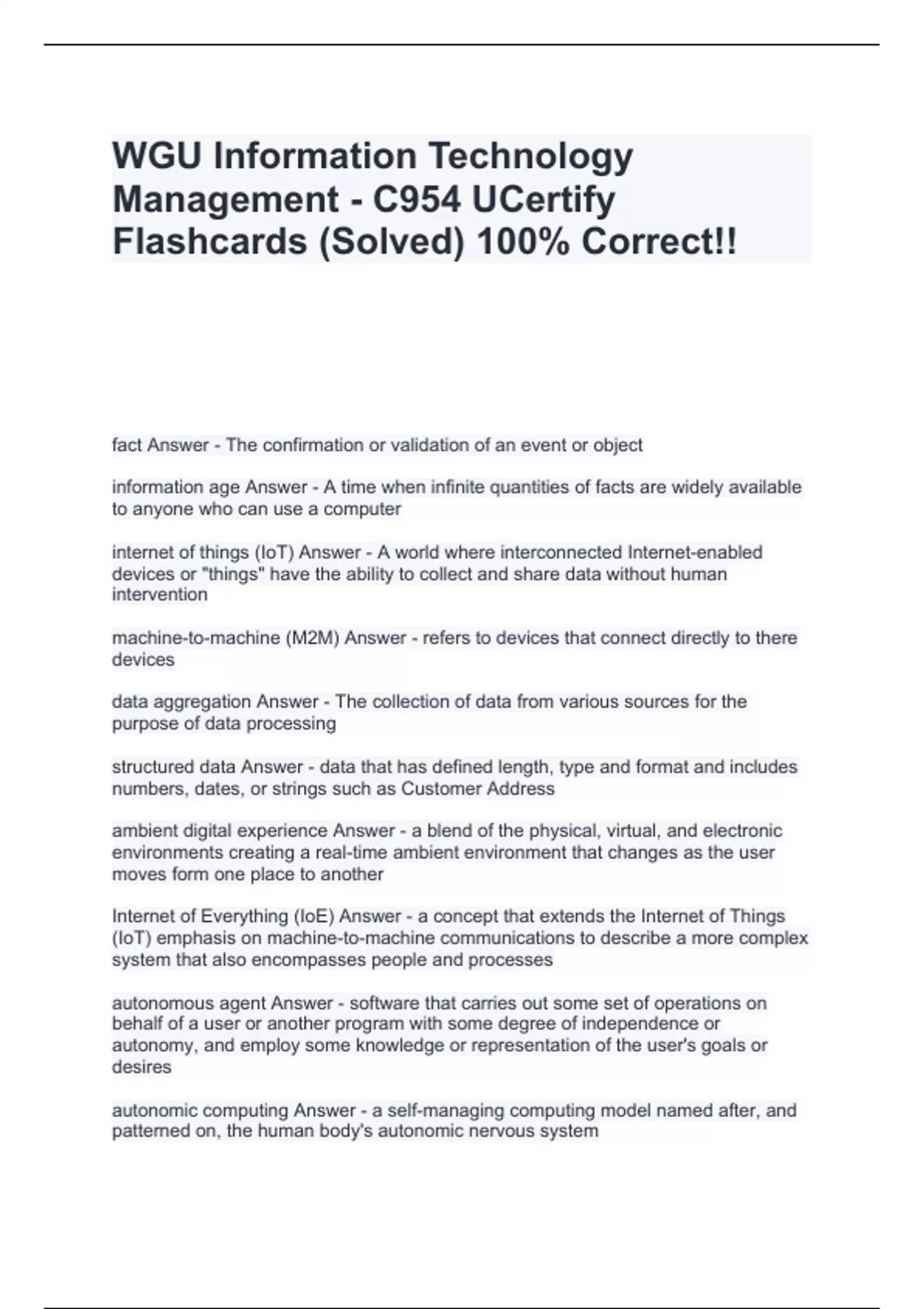 WGU Information Technology Management - C954 UCertify Flashcards ...