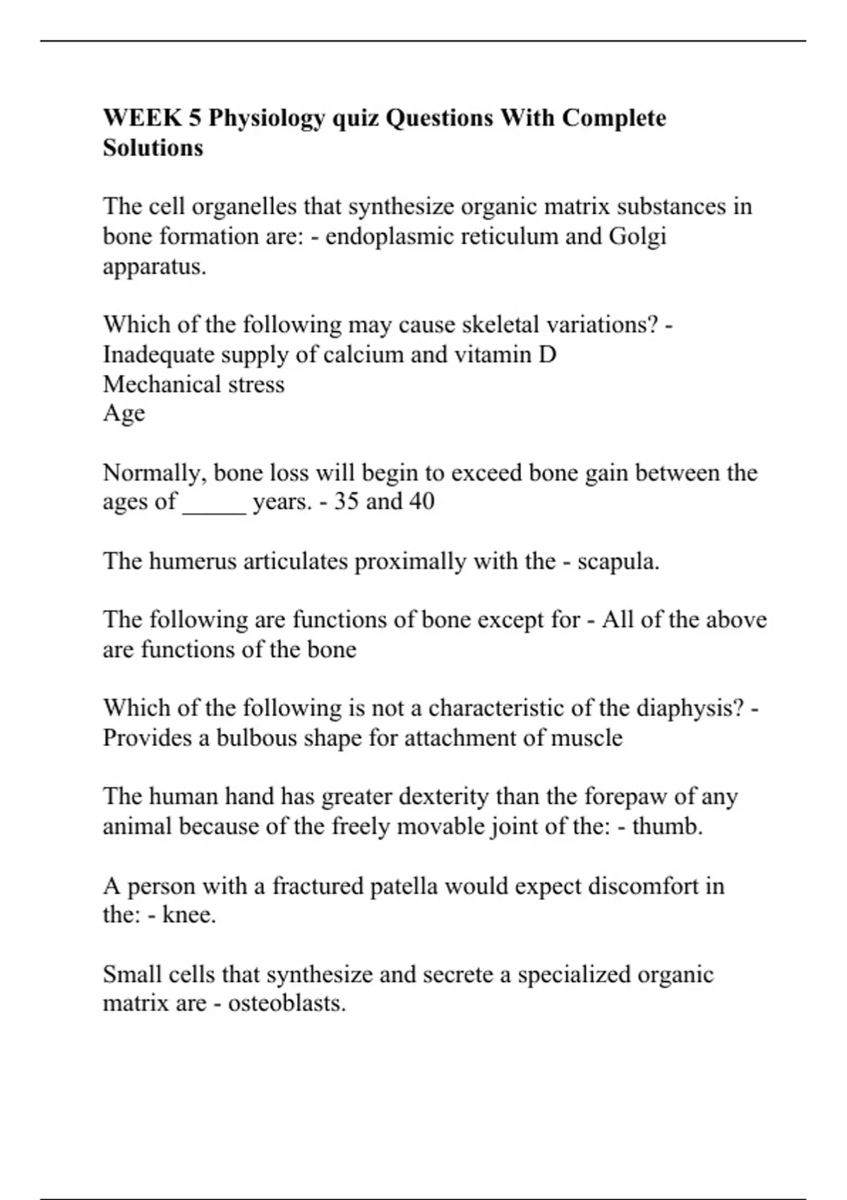 WEEK 5 Physiology quiz Questions With Complete Solutions - Anatomy And ...