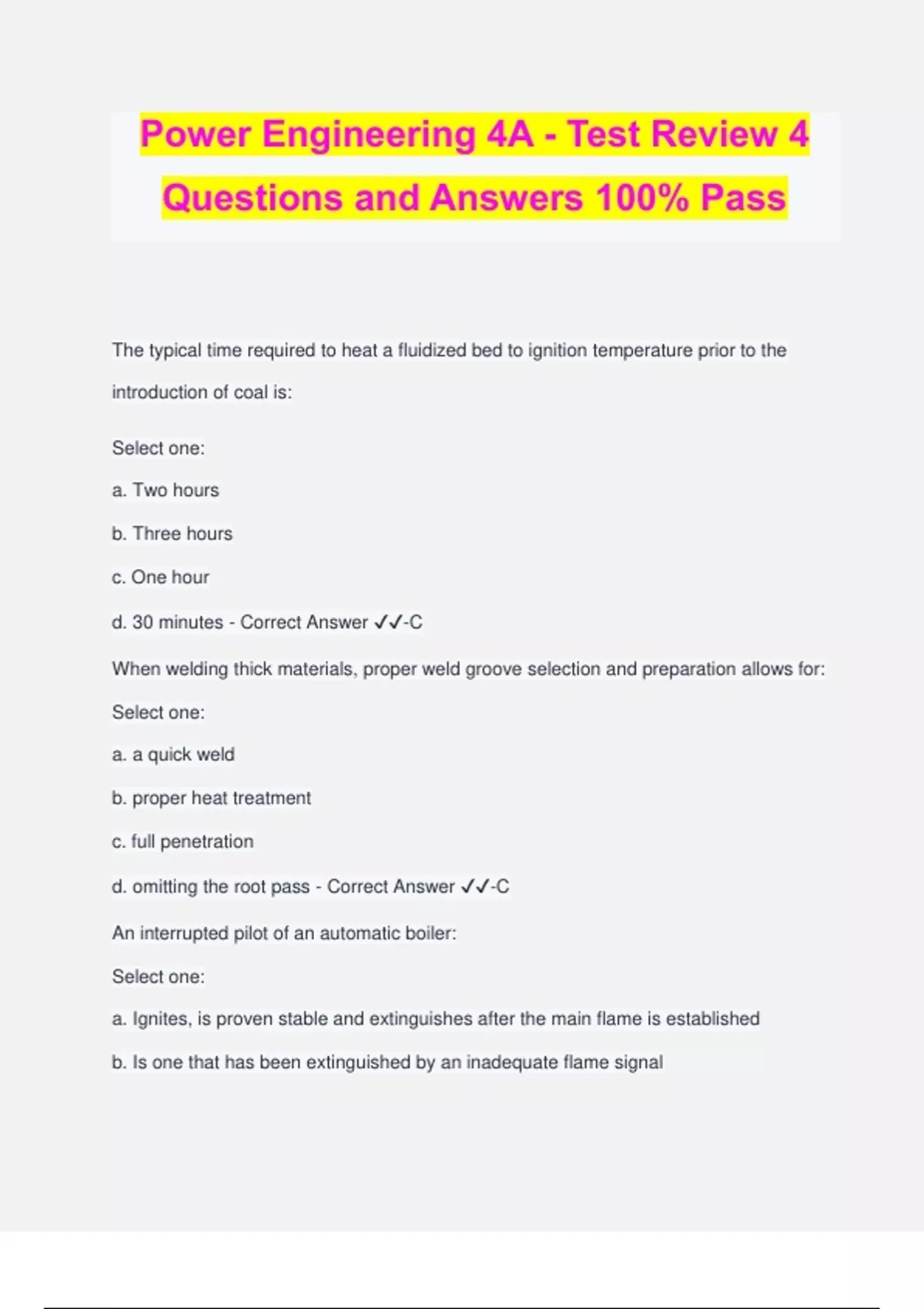 Power Engineering 4A - Test Review 4 Questions and Answers 100% Pass ...