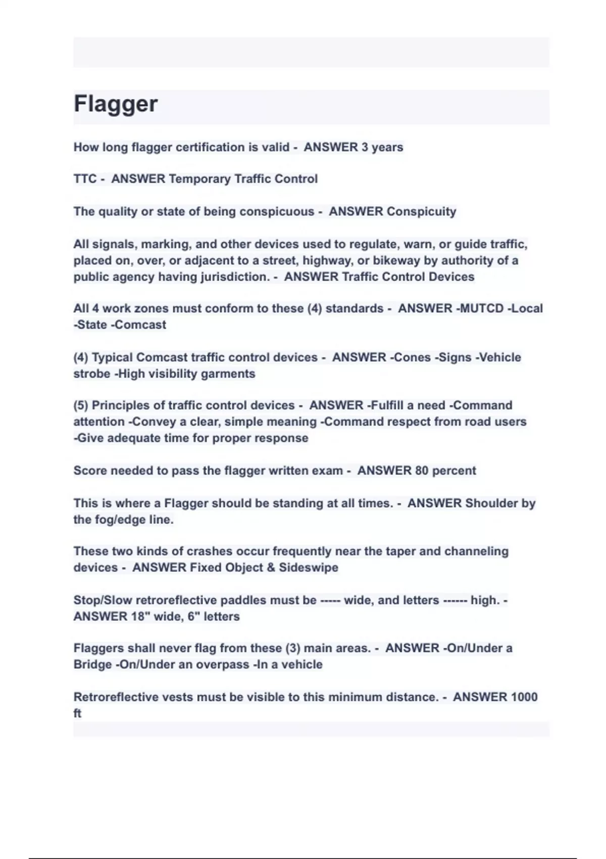 Flagger Exam Questions With Correct Answers Latest 2025 2026 A Graded 100 Verified Atssa