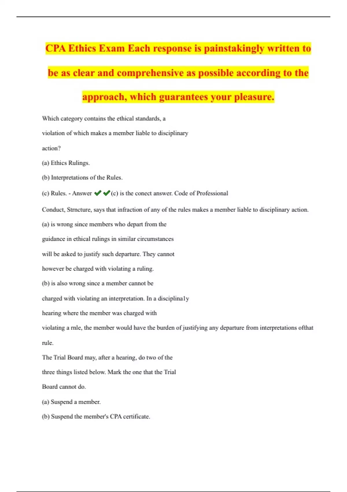 CPA Ethics Exam Each response is painstakingly written to be as clear ...