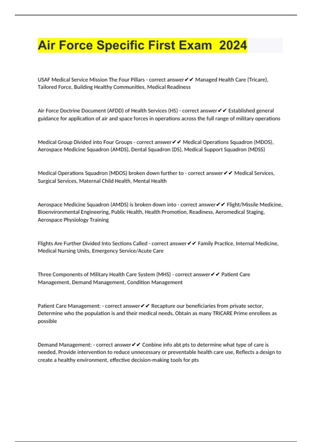 Air Force Specific First Exam 2024 - Air Force Specific - Stuvia US