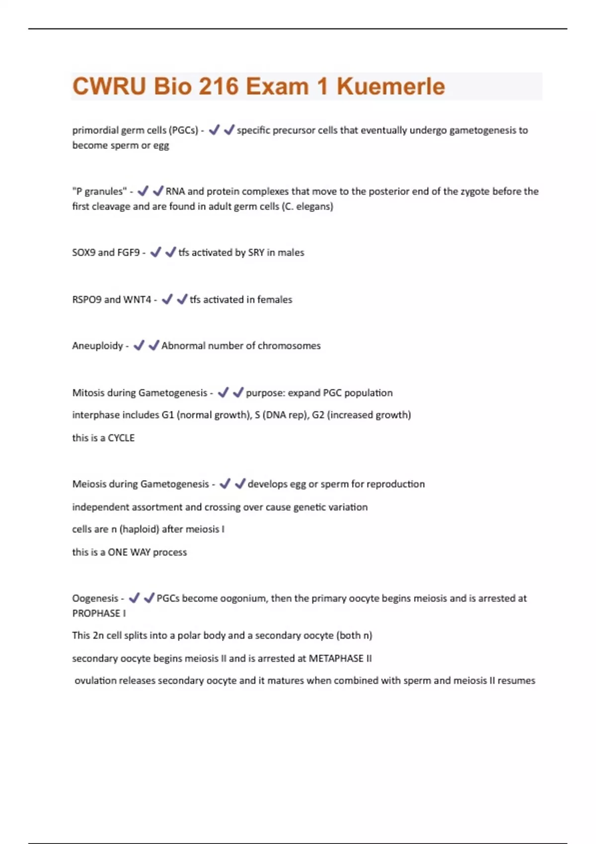 CWRU Bio 216 Exam 1 Kuemerle Questions With Correct Solutions!! - CWRU ...