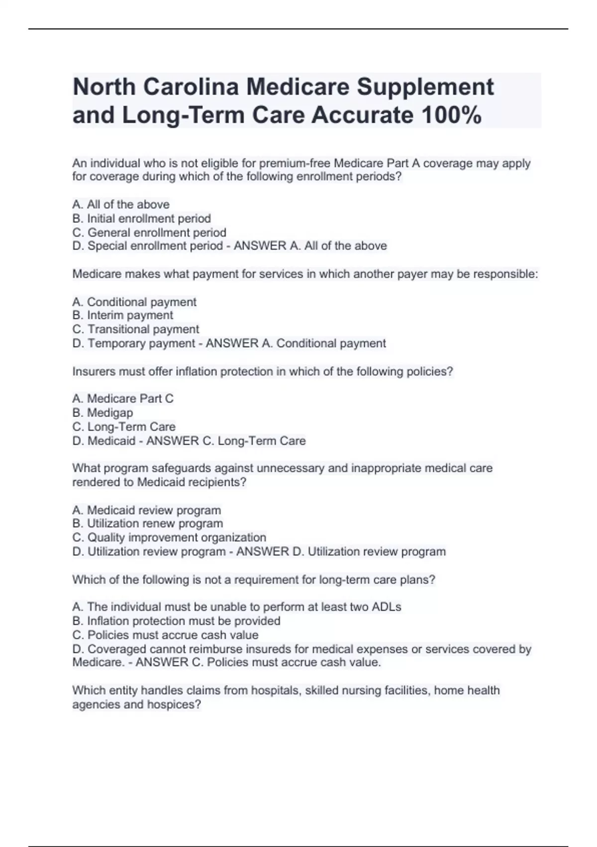 North Carolina Medicare Supplement and Long-Term Care Accurate 100% ...