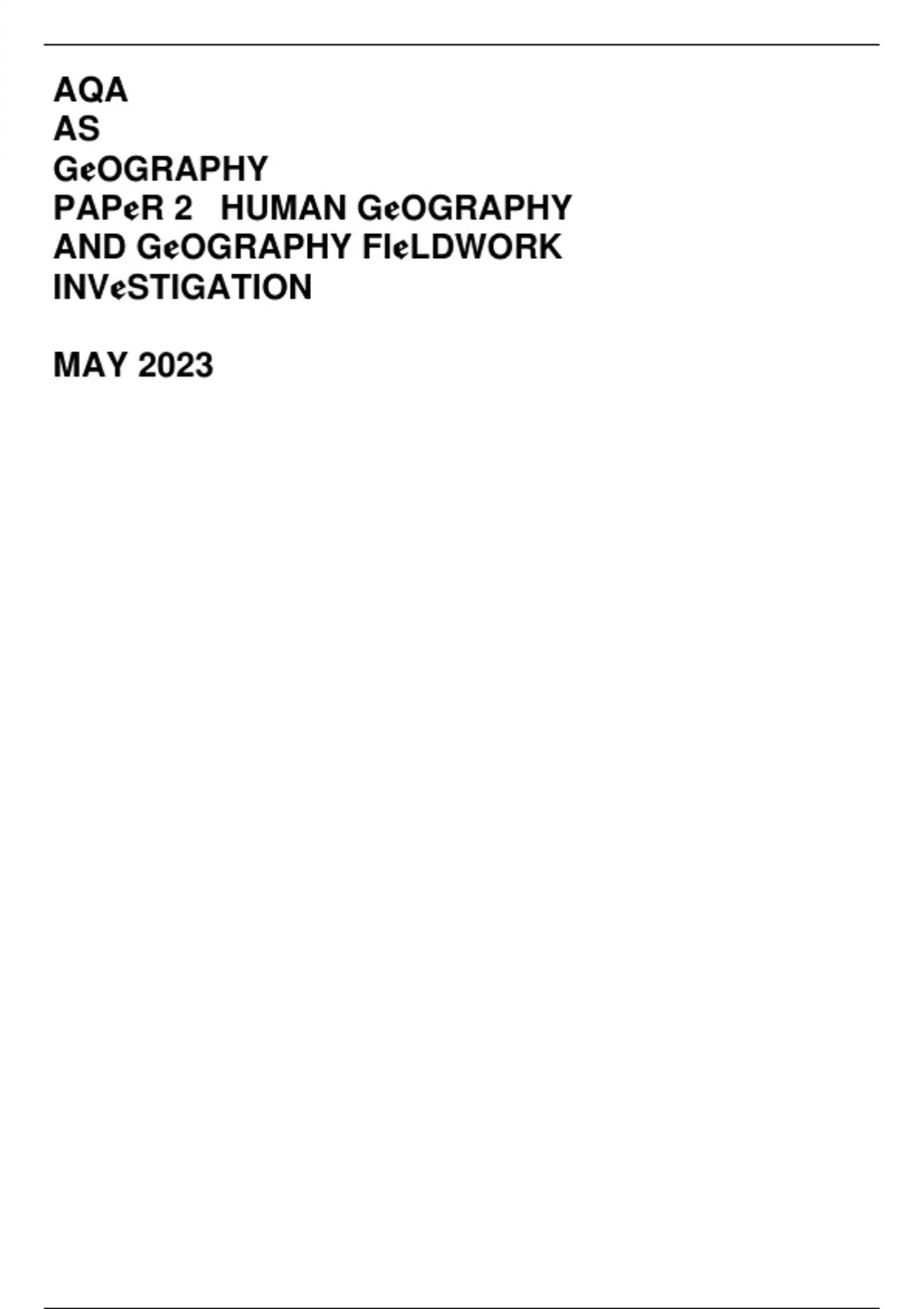 AQA as geography paper 2 human geography and geography fieldwork ...