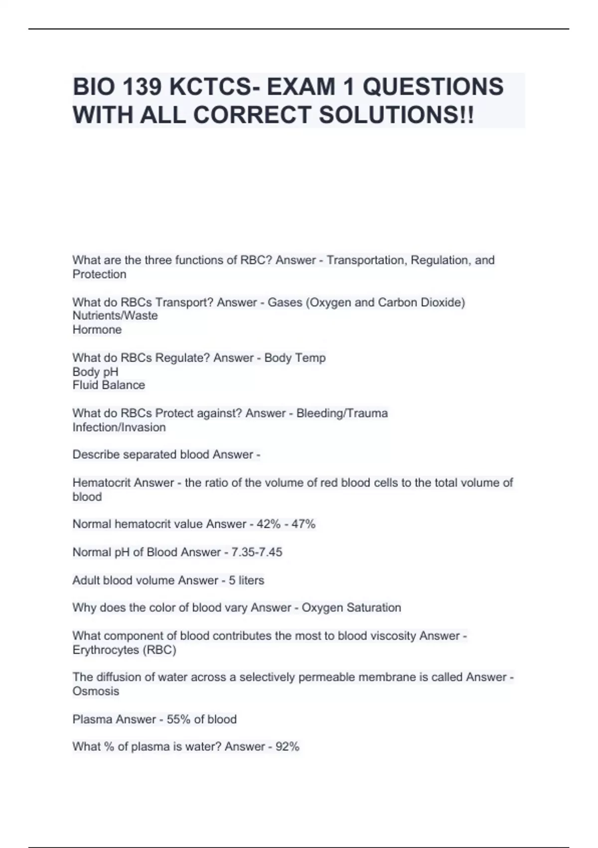 BIO 139 KCTCS- EXAM 1 QUESTIONS WITH ALL CORRECT SOLUTIONS!! - BIO 139 - Stuvia US