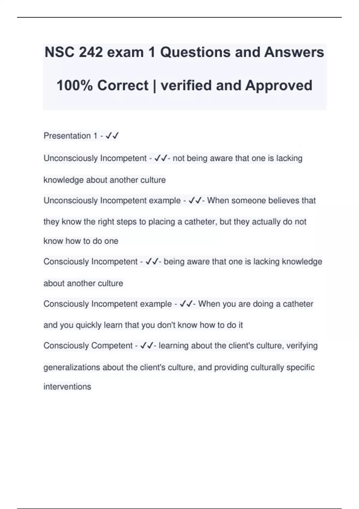 NSC 242 exam 1 Questions and Answers 100% Correct | verified and Approved - NSC - Stuvia US