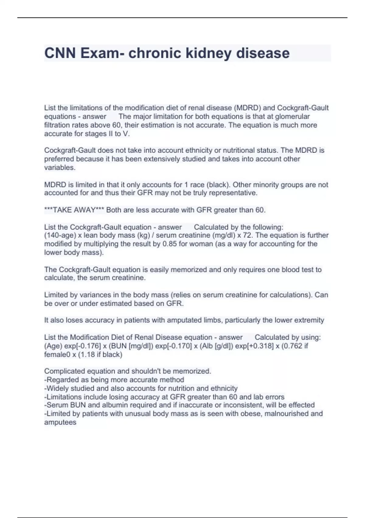 CNN Exam- chronic kidney disease Questions with correct 2024 - CNN ...