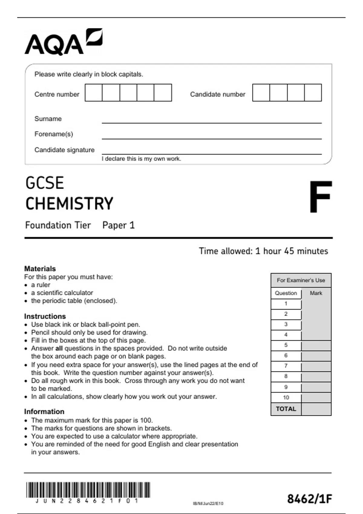 GCSE Chemistry Foundations Paper 1 Questions and Complete Solutions ...