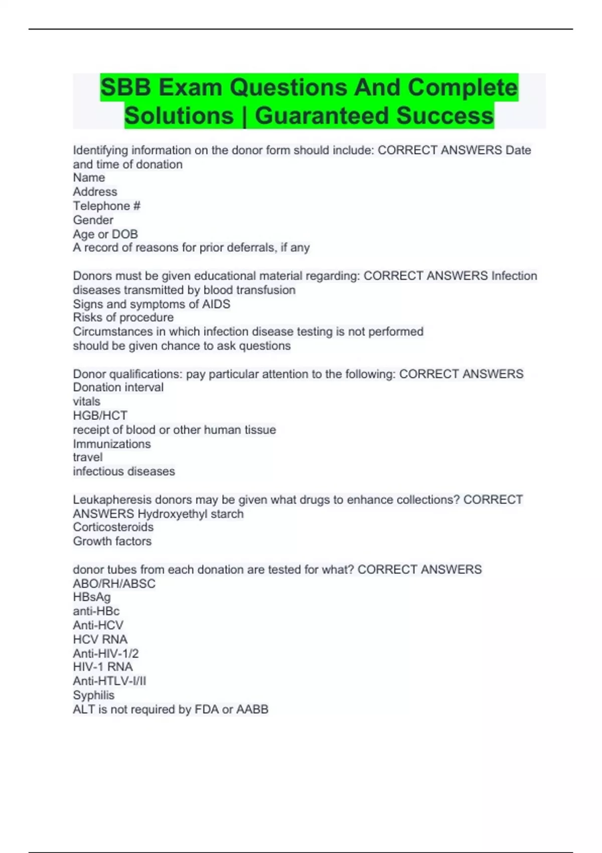 SBB Exam Questions And Complete Solutions | Guaranteed Success - SBB ...