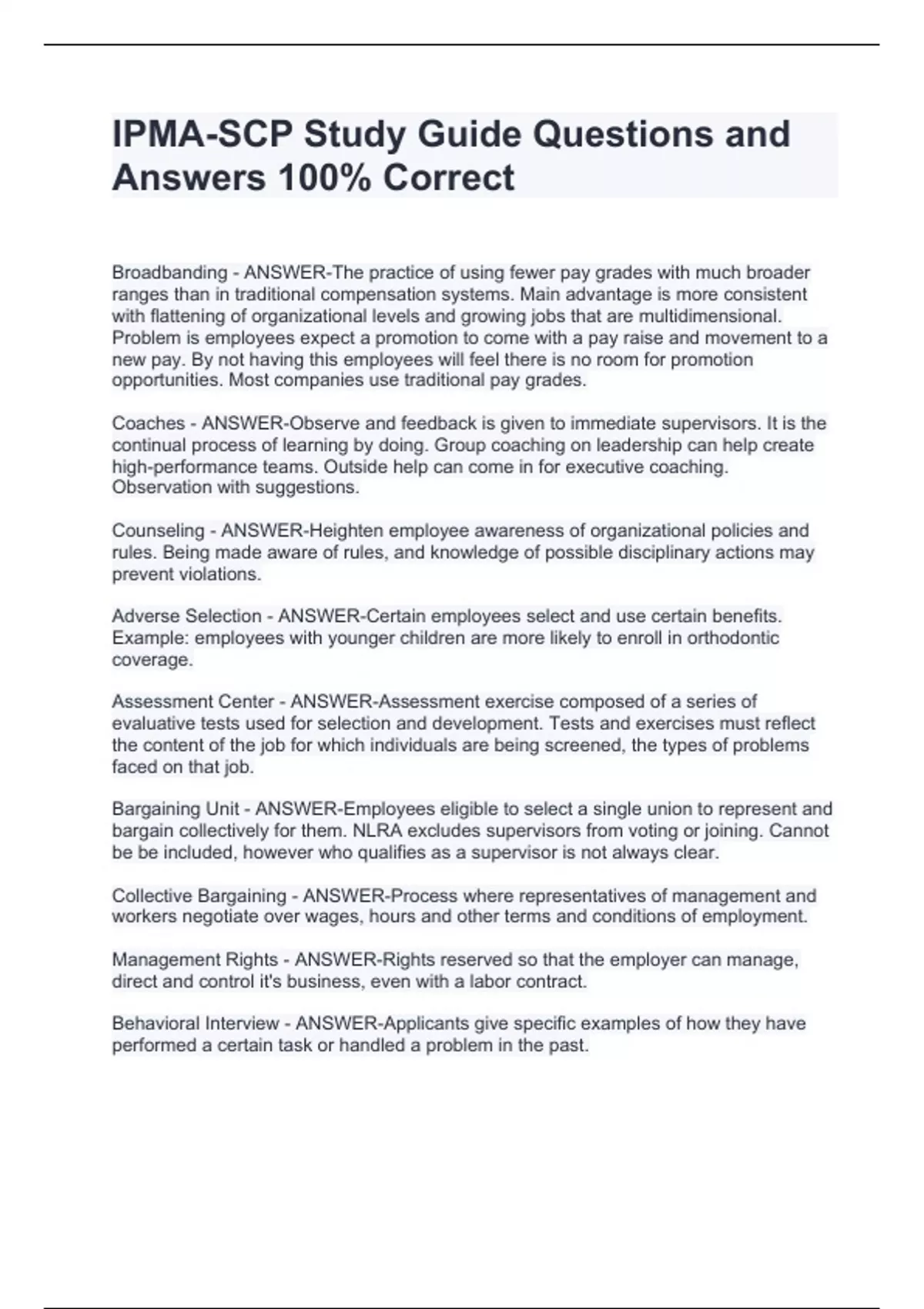 IPMA-SCP EXAM PACKAGE DEAL (BUNDLE) WITH COMPLETE QUESTIONS AND ANSWERS 100% ACCURATE - Stuvia US