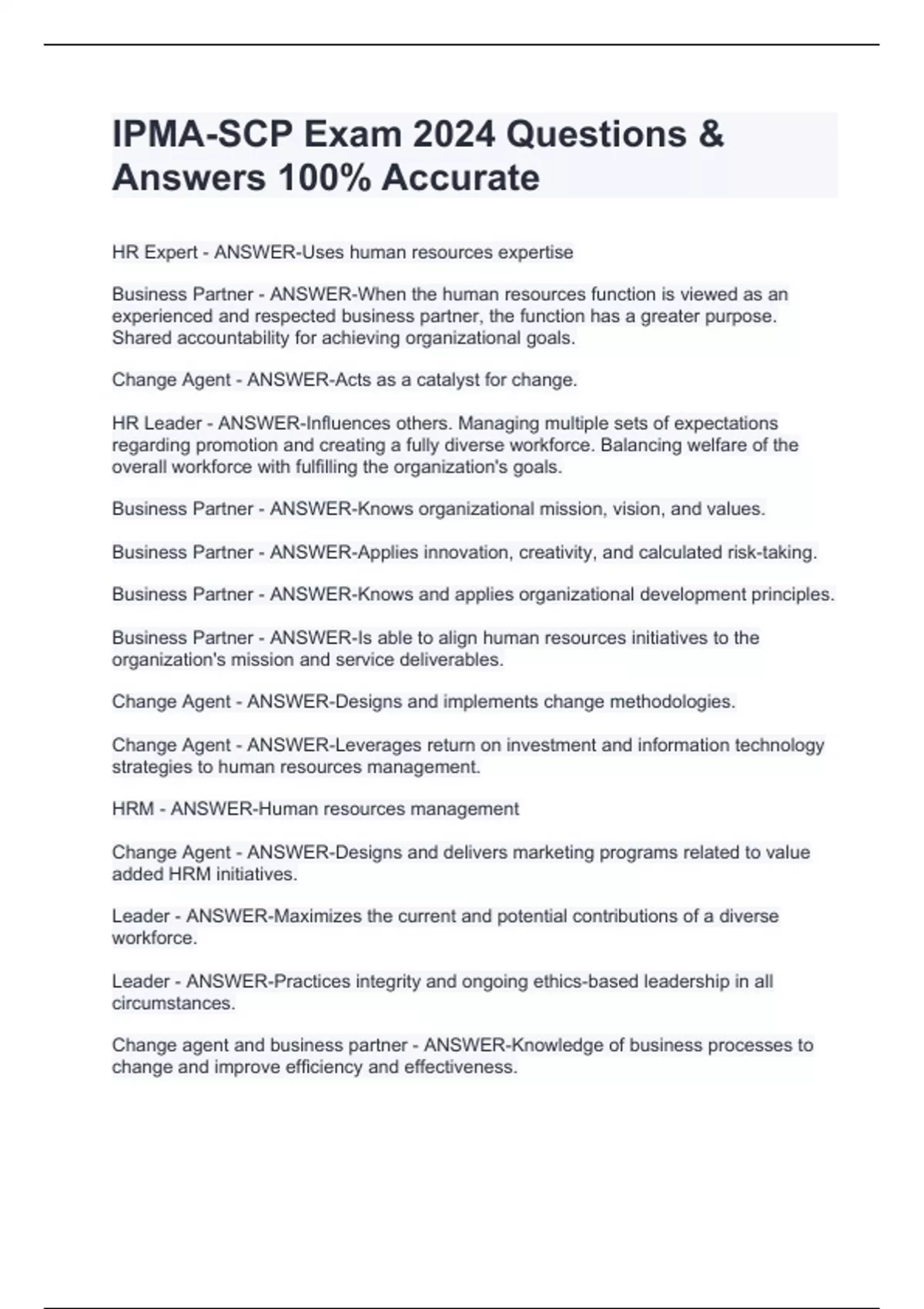 IPMA-SCP Exam 2024 Questions & Answers 100% Accurate - IPMA-SCP - Stuvia US